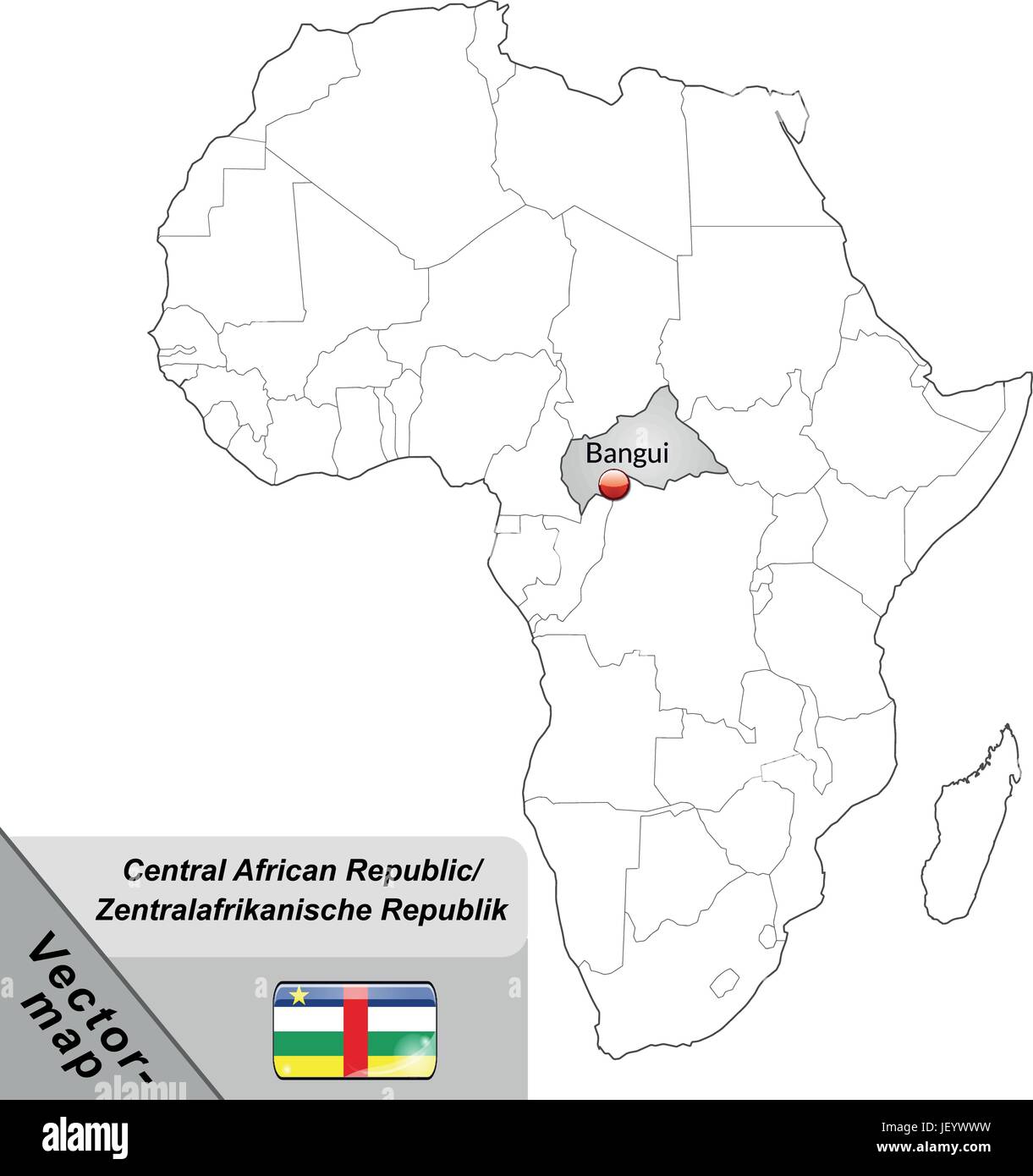island map of central african republic with capitals in gray Stock ...