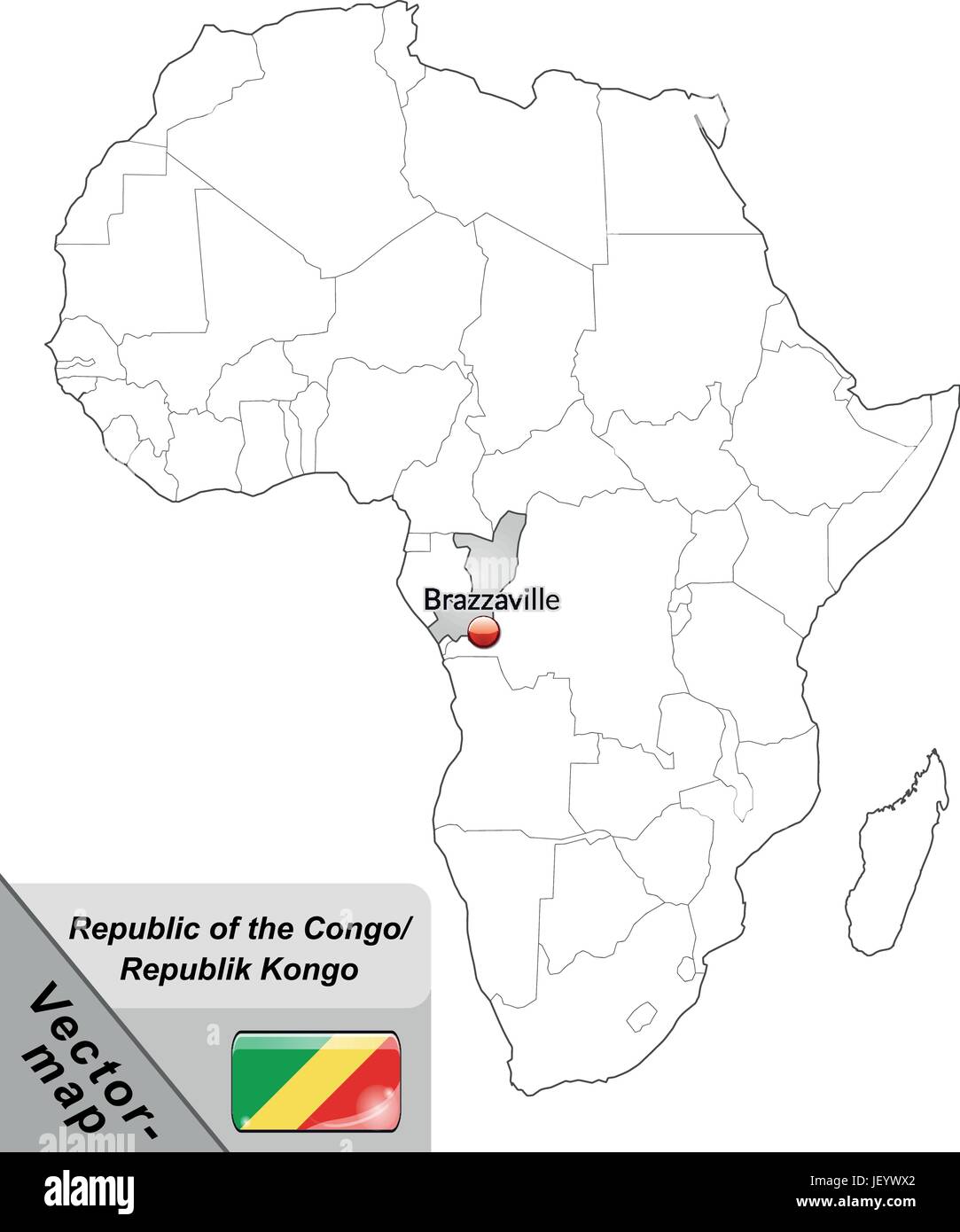 island map of congo republic with capitals in gray Stock Vector Image ...