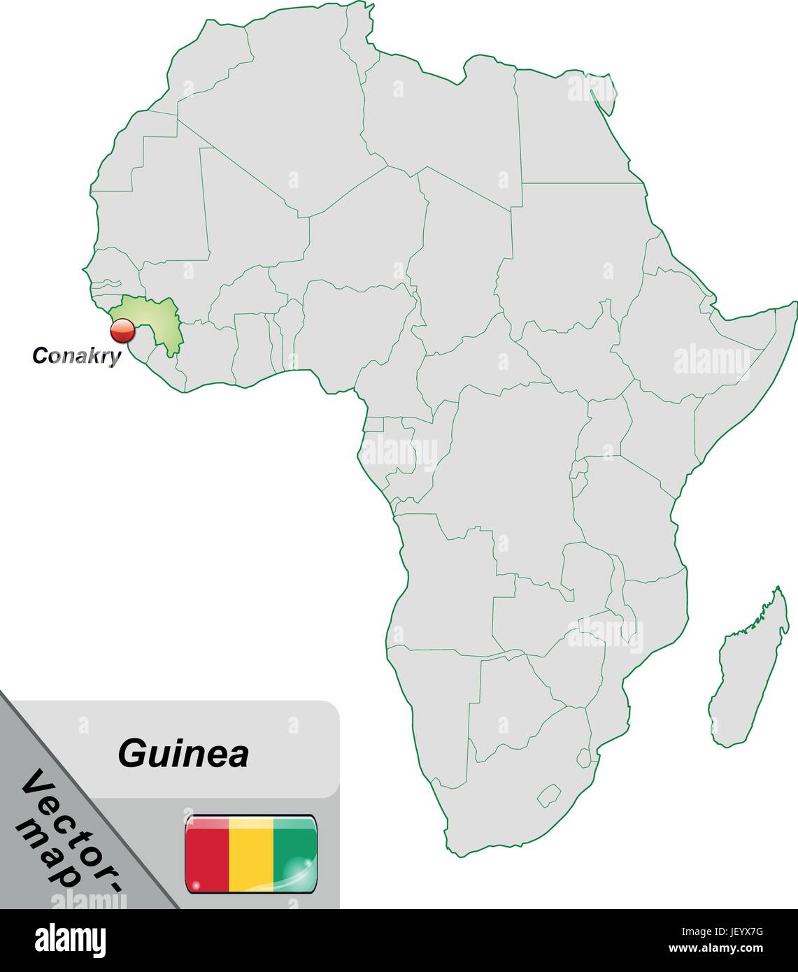 island map of guinea with capitals in pastel green Stock Vector Image ...