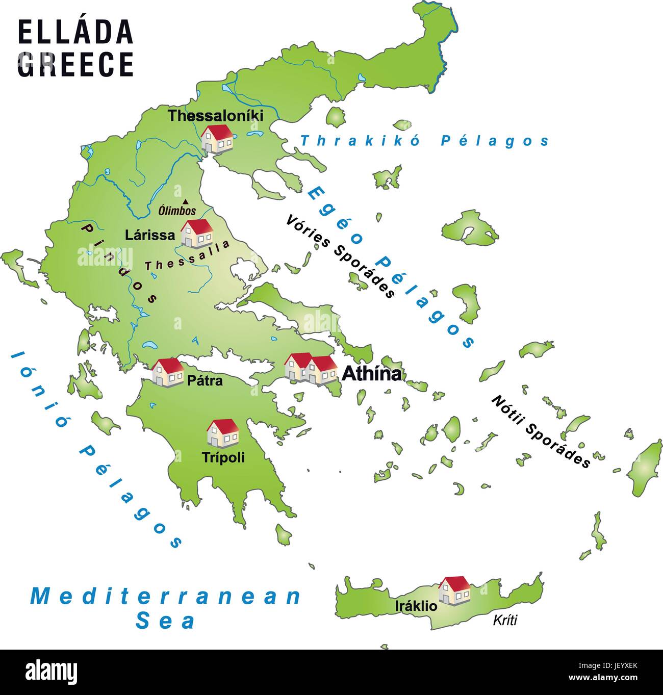 greece, card, outline, borders, atlas, map of the world, map Stock ...