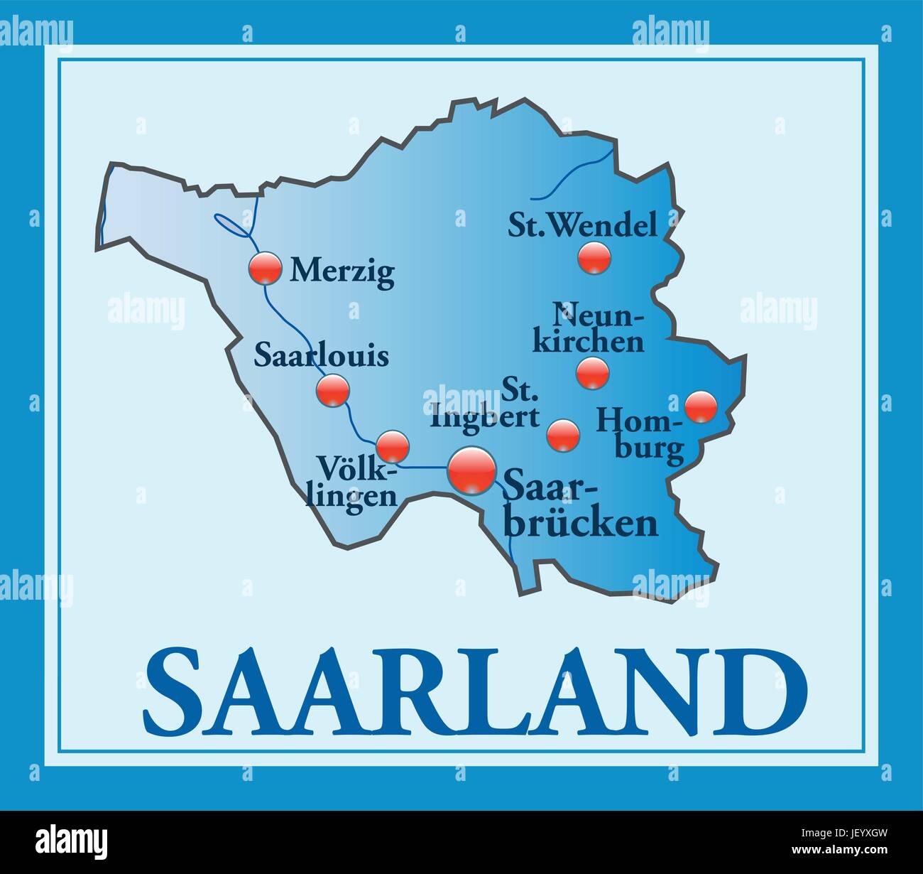 island map of saarland as an overview map in blue Stock Vector Image ...