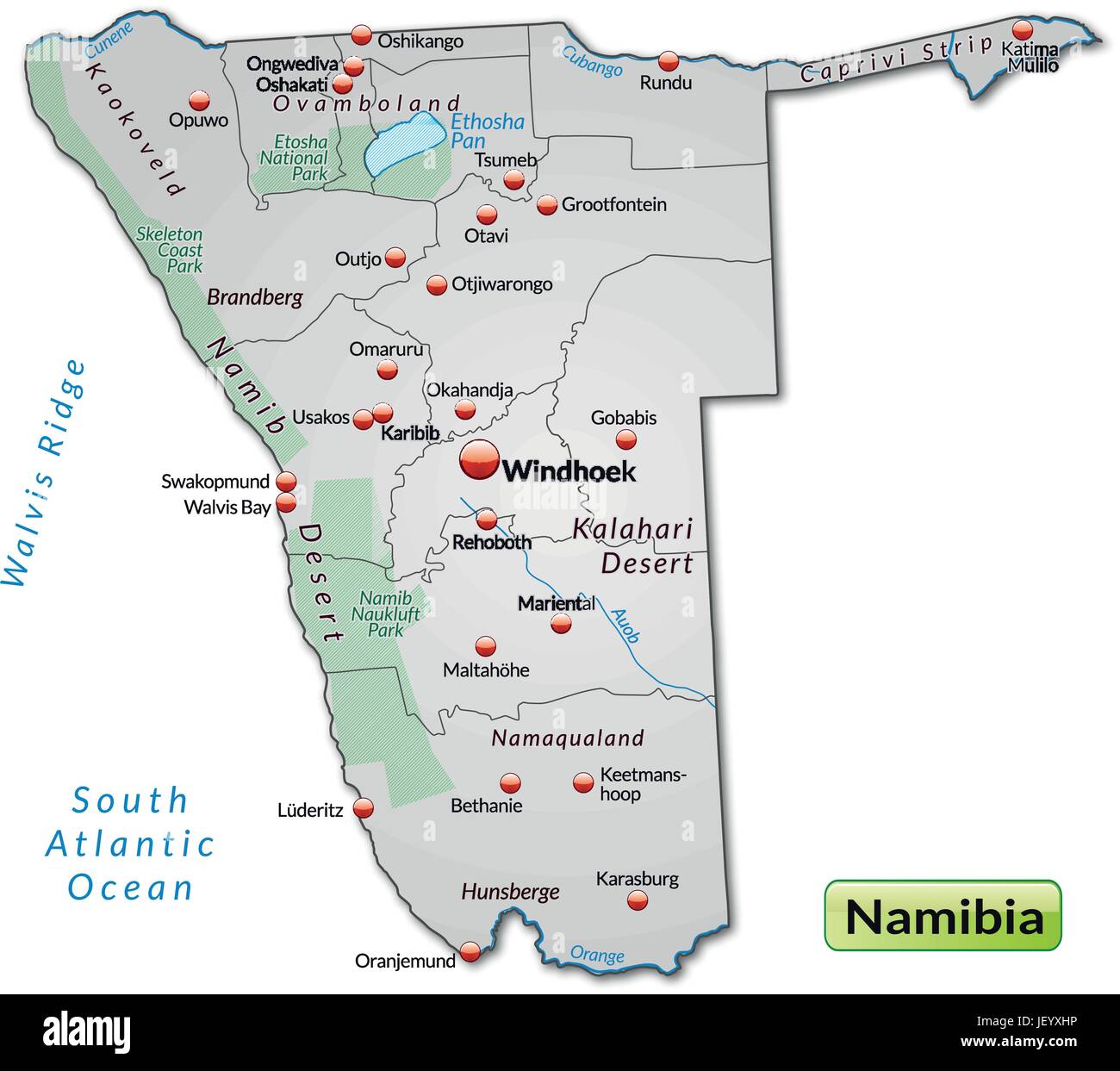 island map of namibia as an overview map in gray Stock Vector Image ...