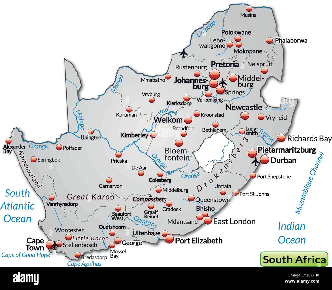 island map of south africa as an overview map in gray Stock Vector ...