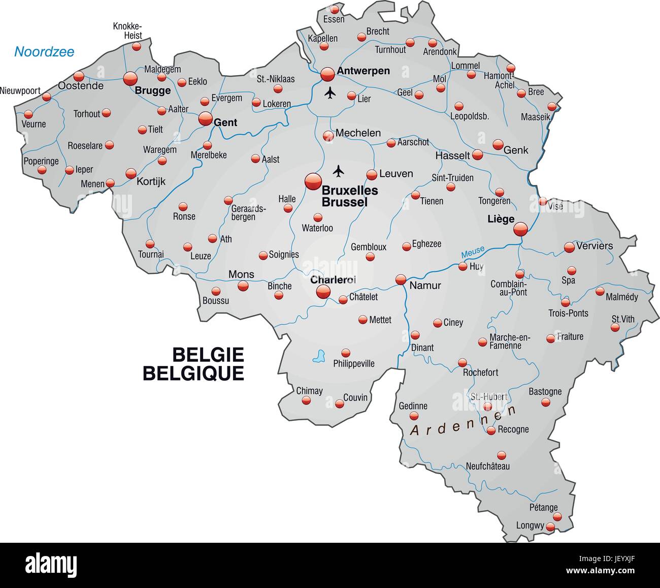 map of belgium as an overview map in gray Stock Vector Image & Art - Alamy