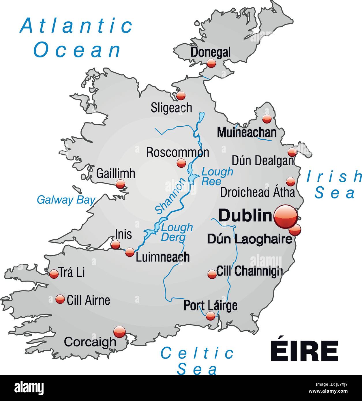 map of ireland as an overview map in gray Stock Vector Image & Art - Alamy