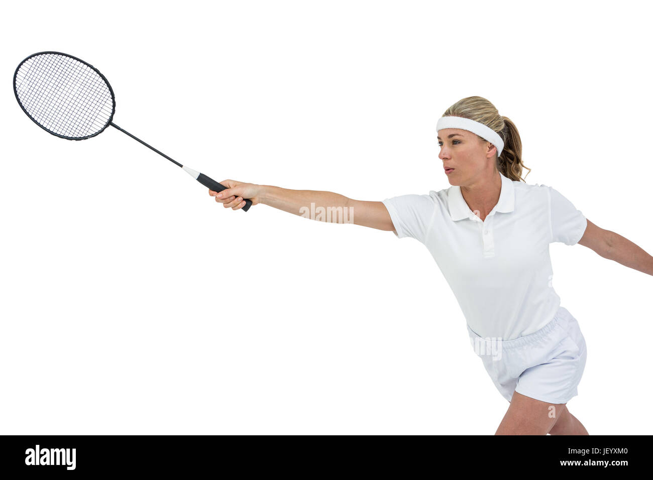 Female athlete playing badminton Stock Photo - Alamy