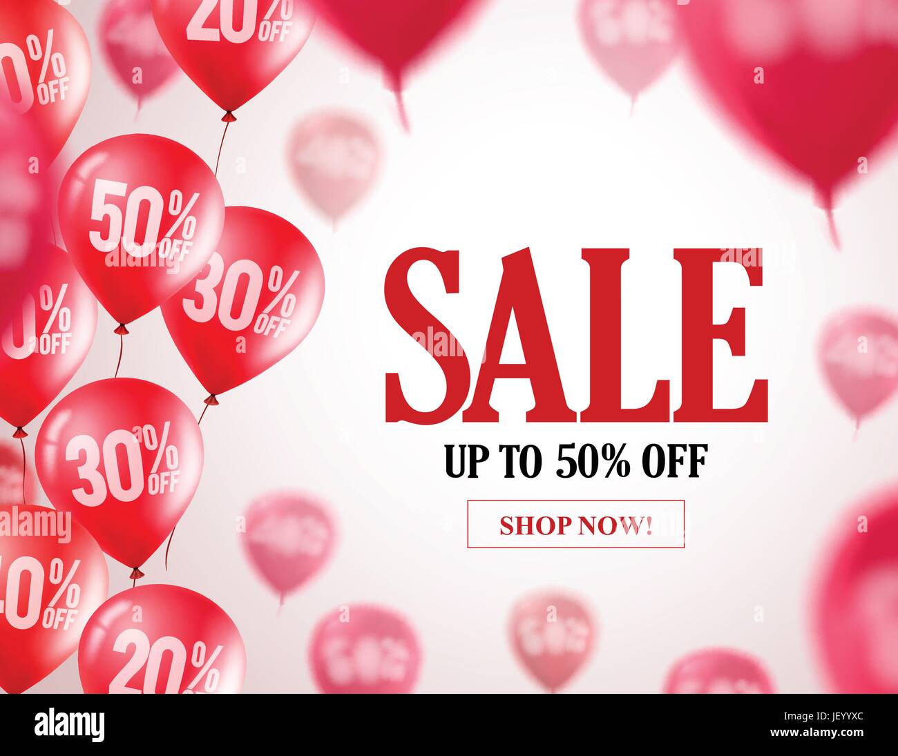 Sale balloons vector banner design. Flying red balloons with 50% off in ...