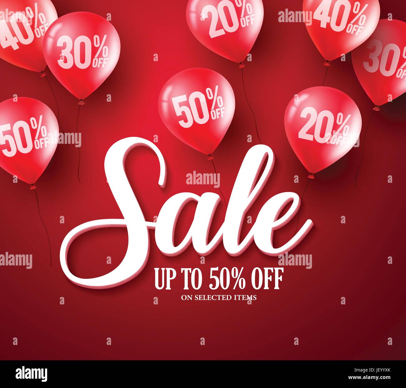 Sale typography text vector banner design with red balloons elements ...