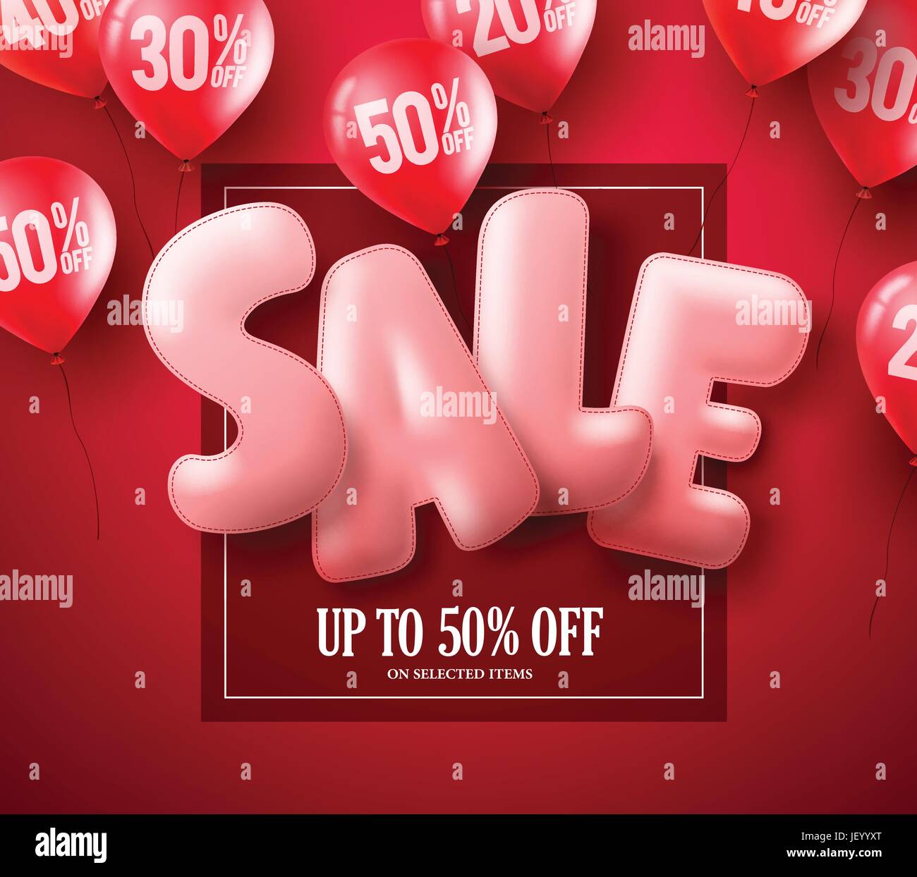 Sale balloon text 3D vector banner design with red balloons element ...