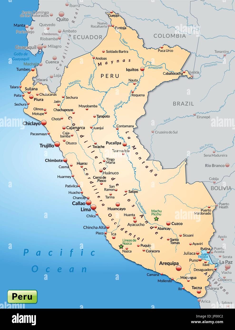 map of peru as an overview map in pastelorange Stock Vector Image & Art ...