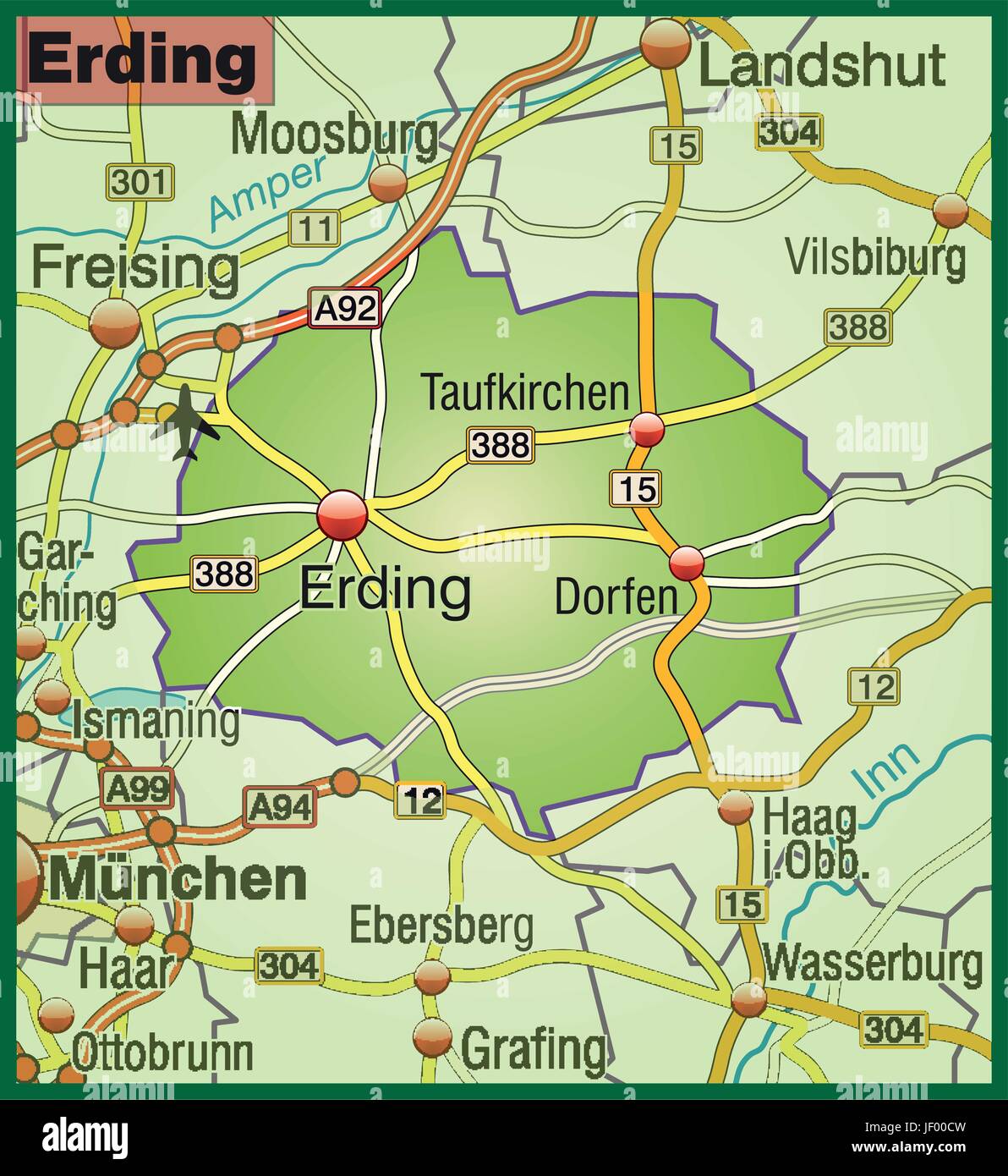 map of erding with transport network Stock Vector Image & Art - Alamy