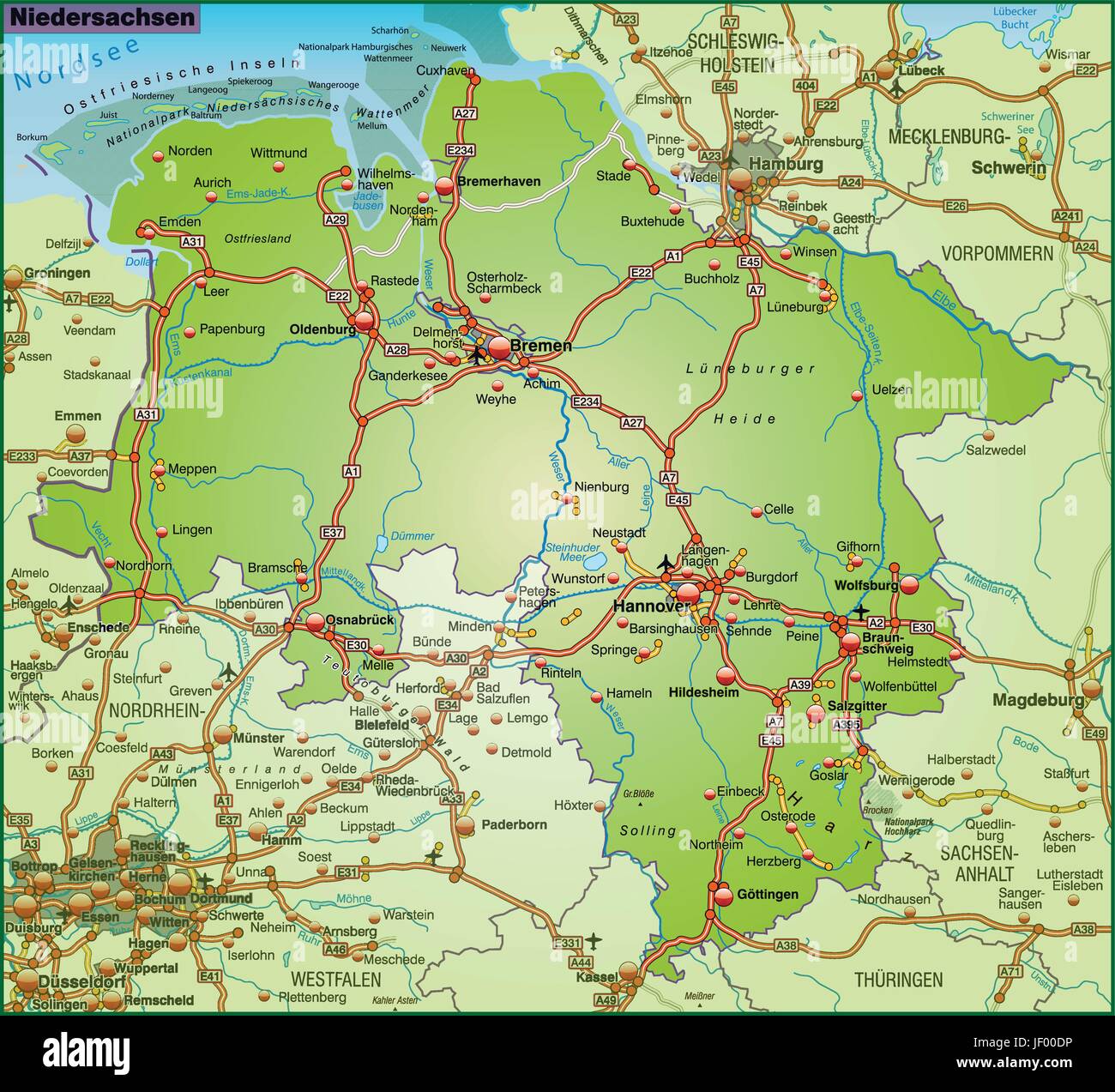 Map of lowersaxony Stock Vector Images - Alamy