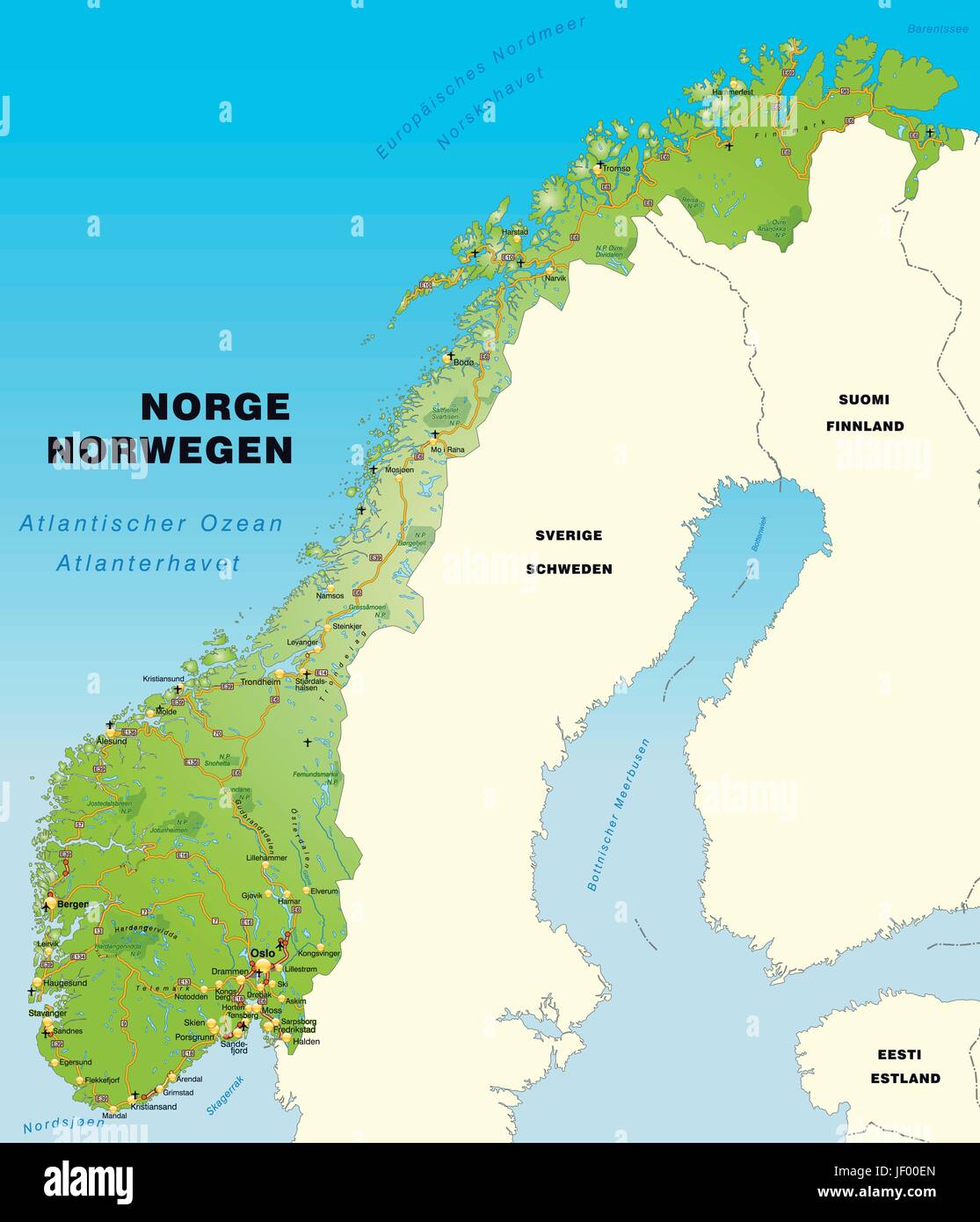 map of norway with transport network Stock Vector Image & Art - Alamy