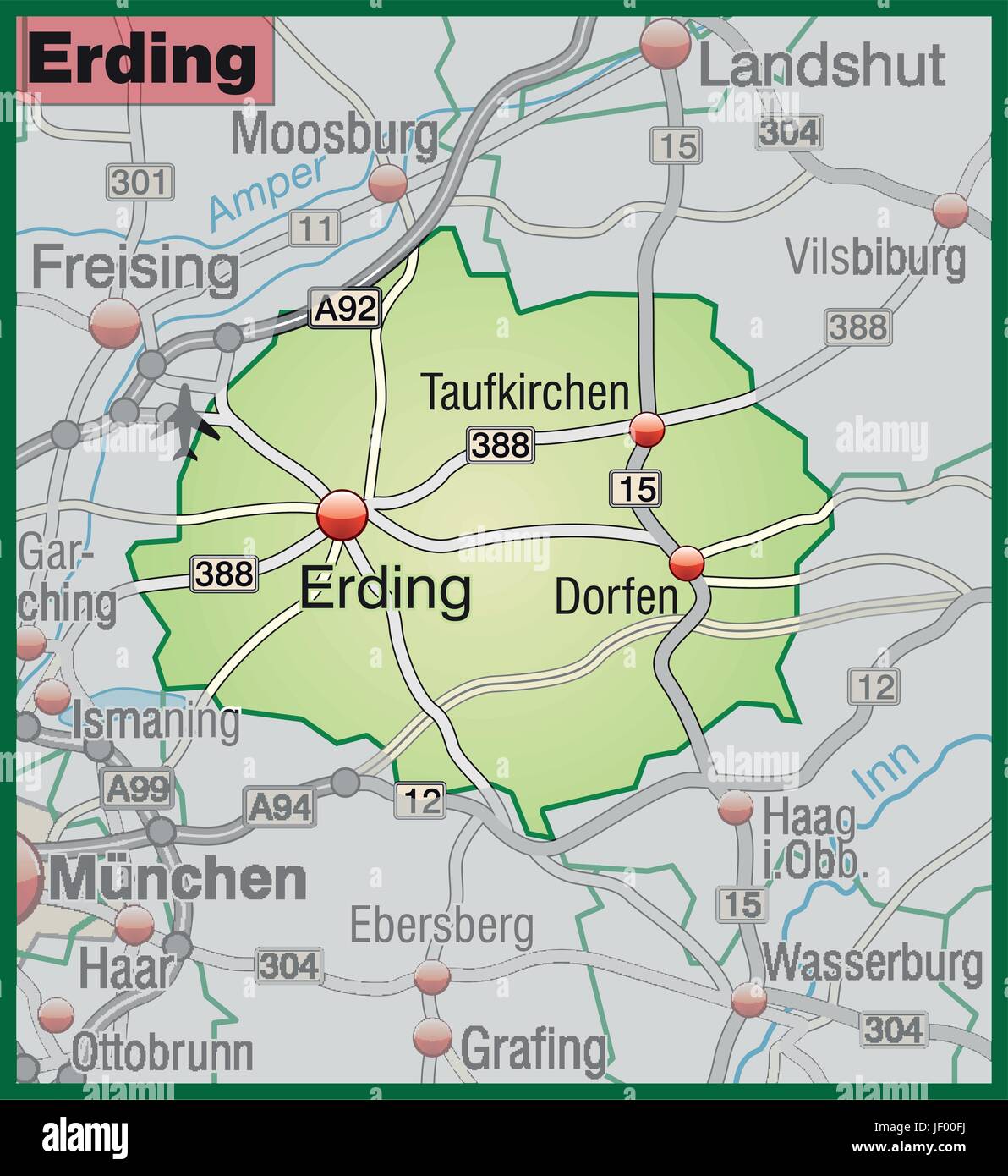 map of erding with transport network in pastel green Stock Vector Image ...