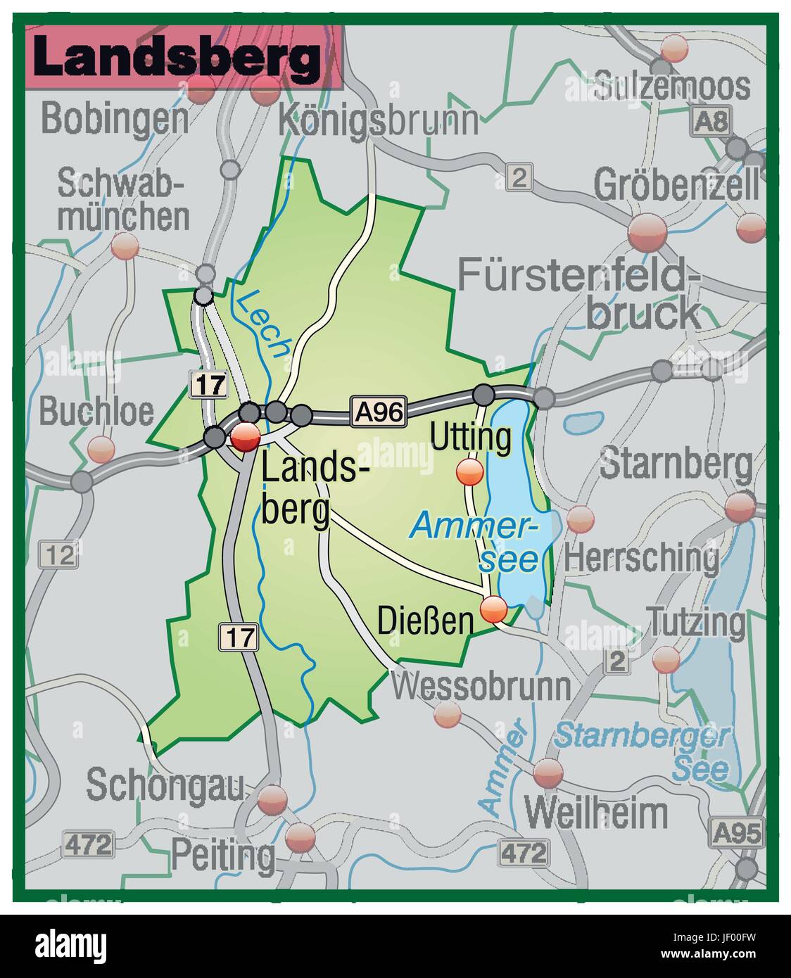 map of landsberg with transport network in pastel green Stock Vector ...