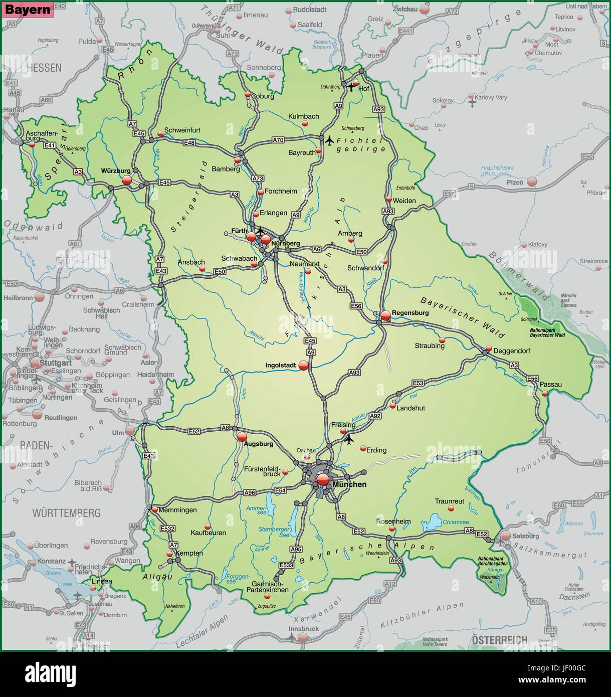 map of bavaria with transport network in pastel green Stock Vector ...