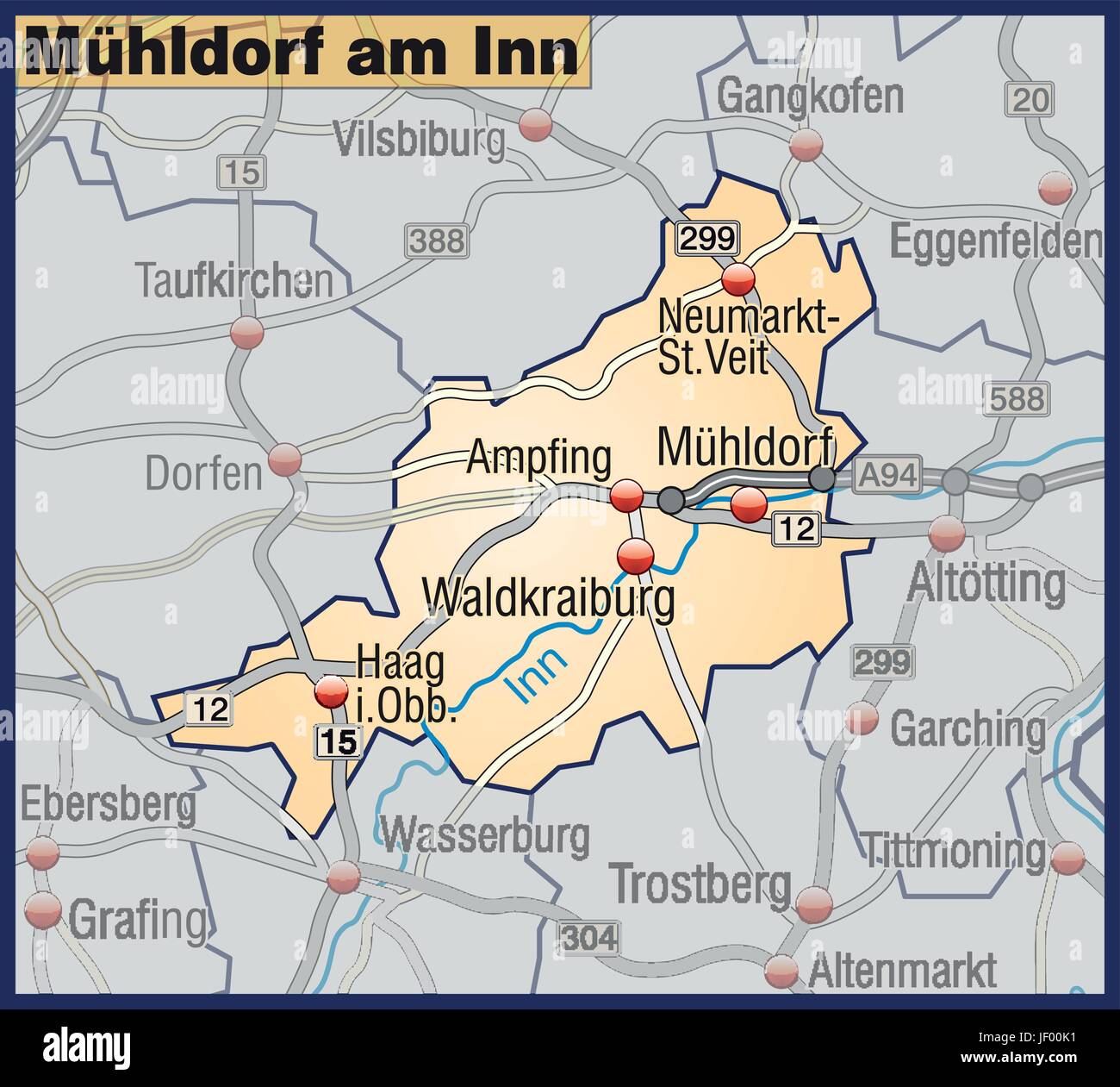 map of muehldorf with transport network in pastel orange Stock Vector ...