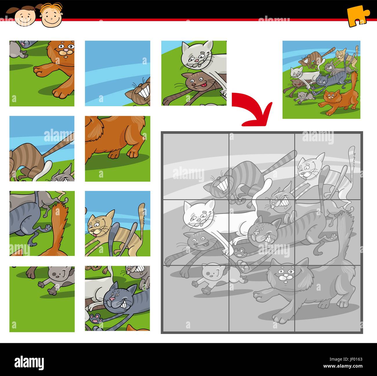 education, cats, illustration, jigsaw, puzzle, jigsaw puzzle, cartoon ...