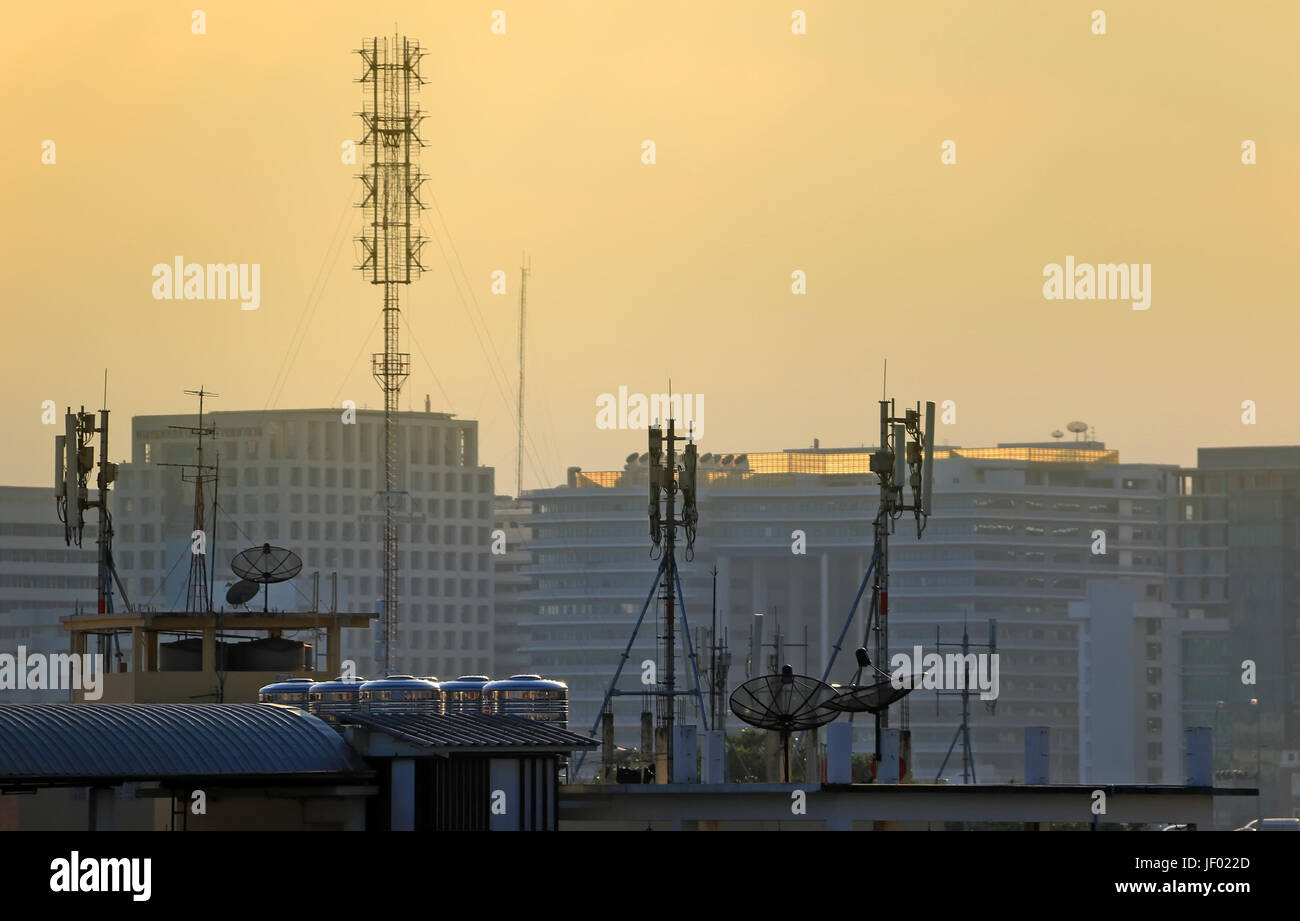 top view of urban with parabolic satellite dishes on rooftops Stock ...
