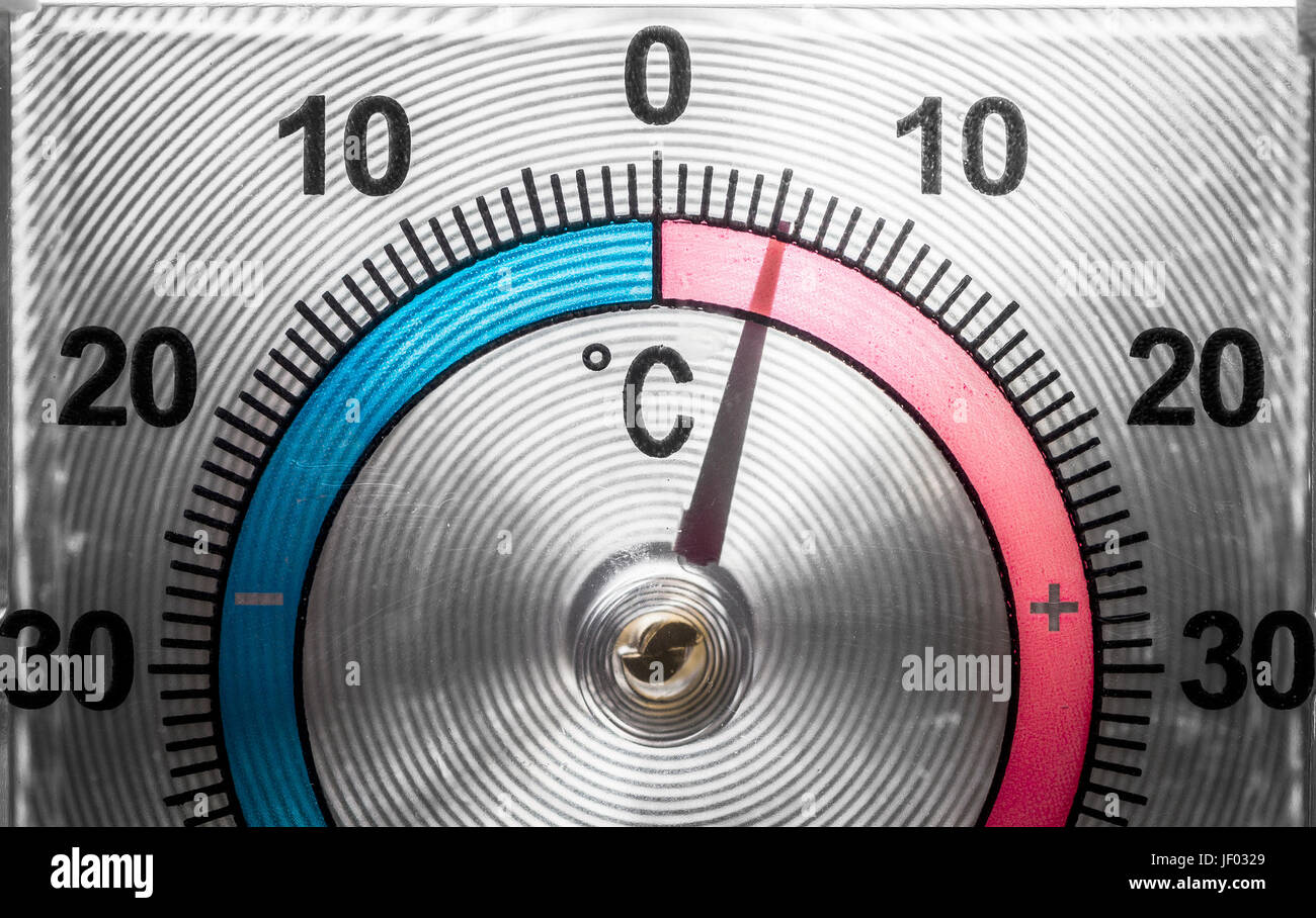 Window outside thermometer close-up shows five degrees Stock Photo - Alamy