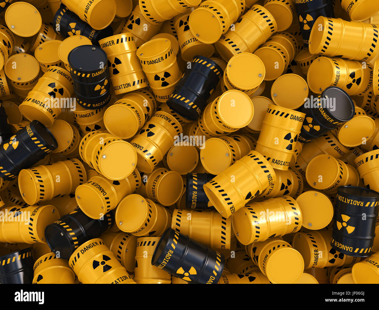 Yellow and black radioactive barrels Stock Photo - Alamy
