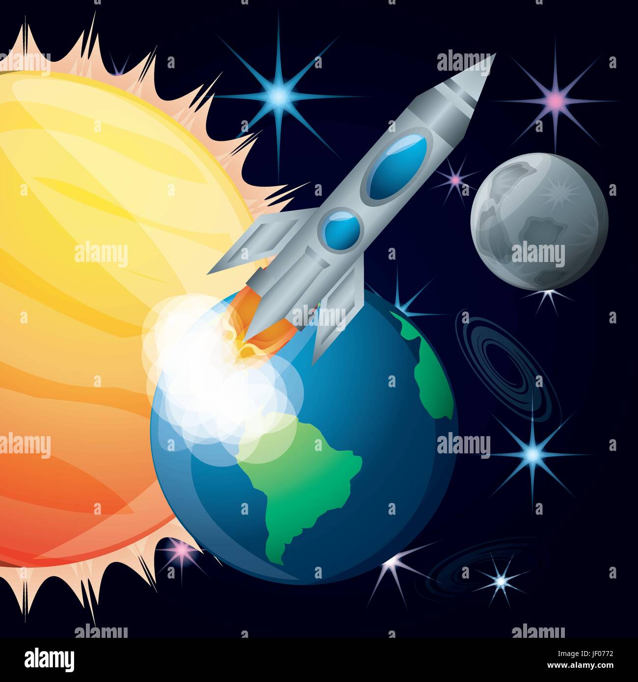 sun and earth with moon and rocket Stock Vector Image & Art - Alamy
