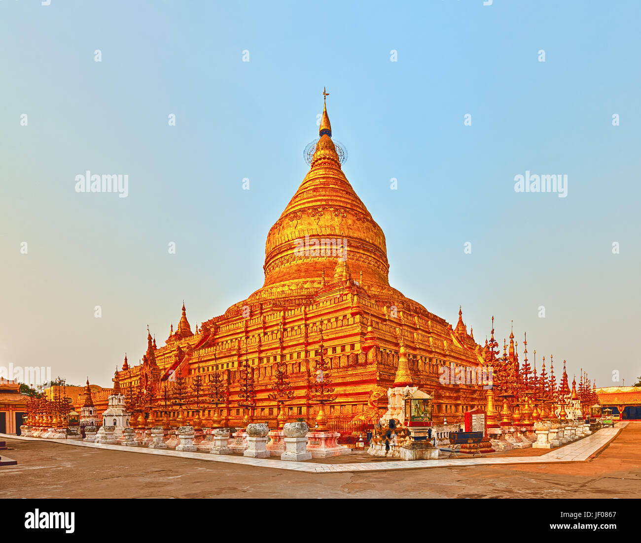 Shwezigon pagoda in Bagan. Myanmar. Panorama Stock Photo - Alamy