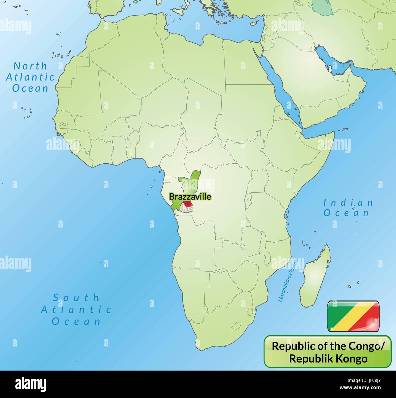 map of congo republic with capitals in green internet Stock Vector ...