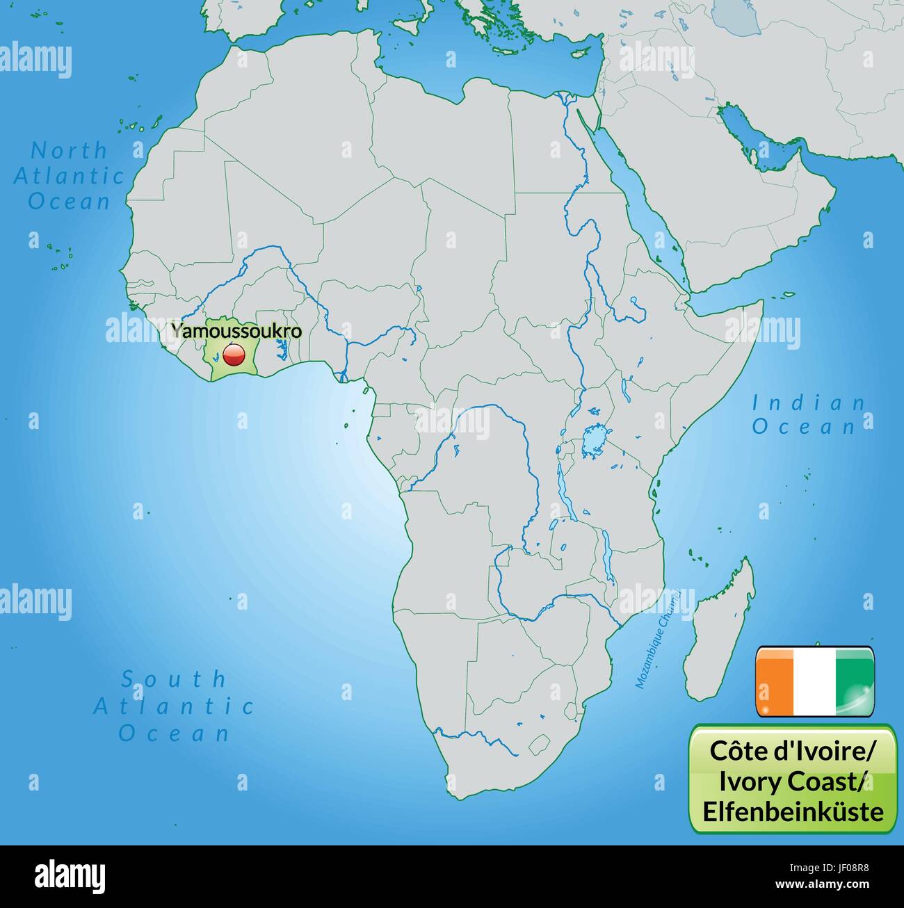 map of ivory coast with capitals in pastel green Stock Vector Image ...