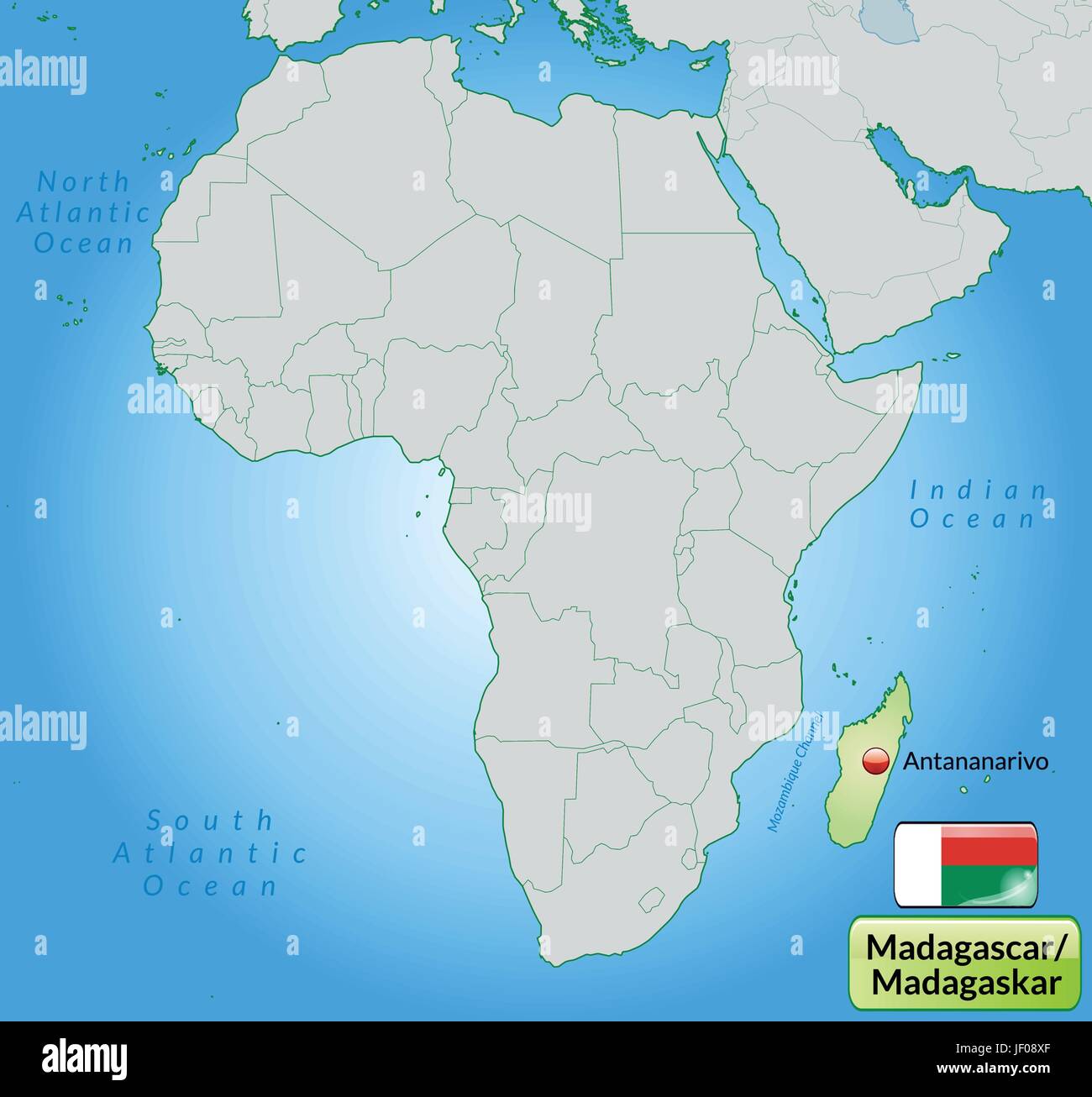 map of madagascar with capitals in pastel green Stock Vector Image ...