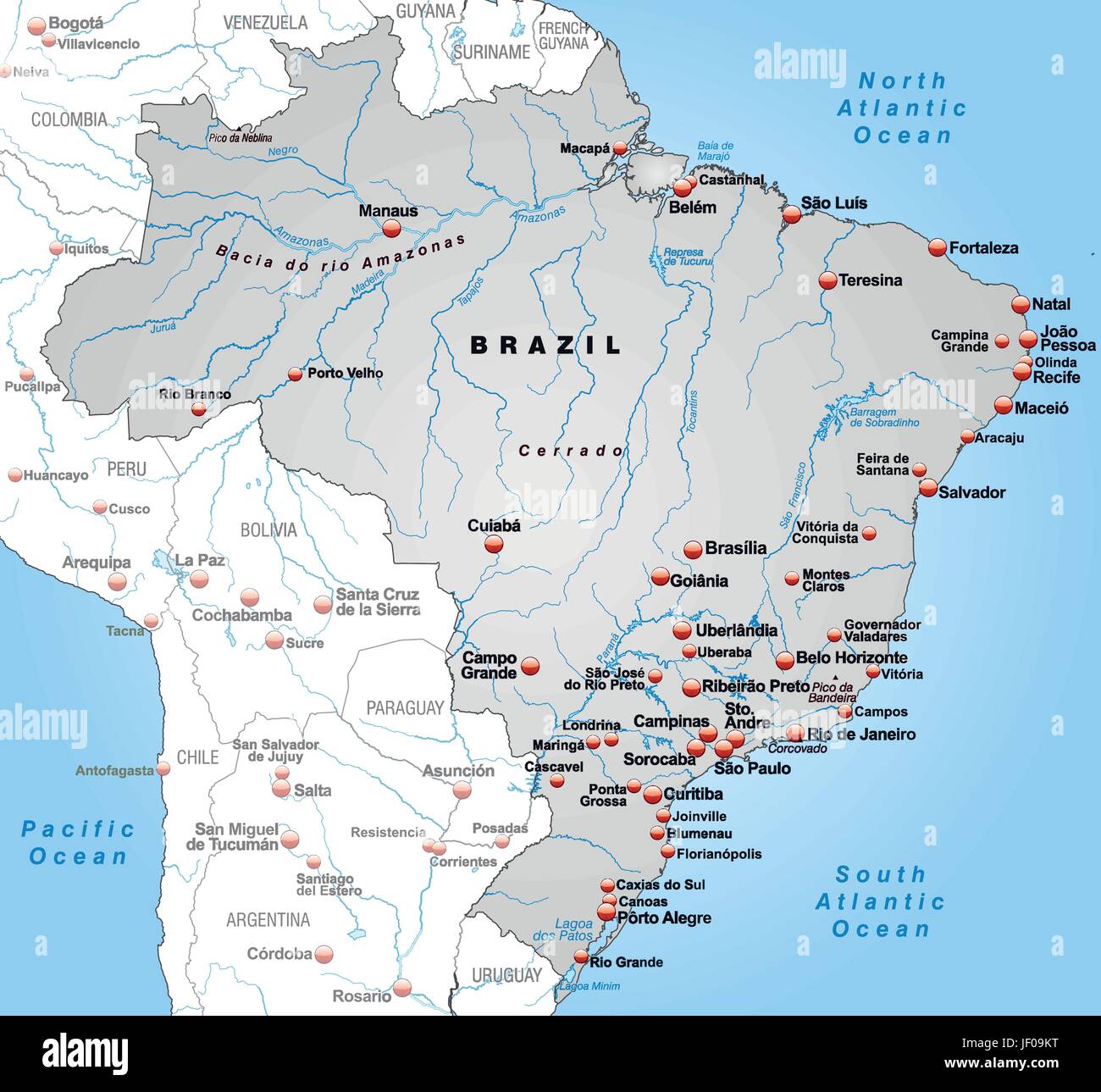 map of brazil as an overview map in gray Stock Vector Image & Art - Alamy