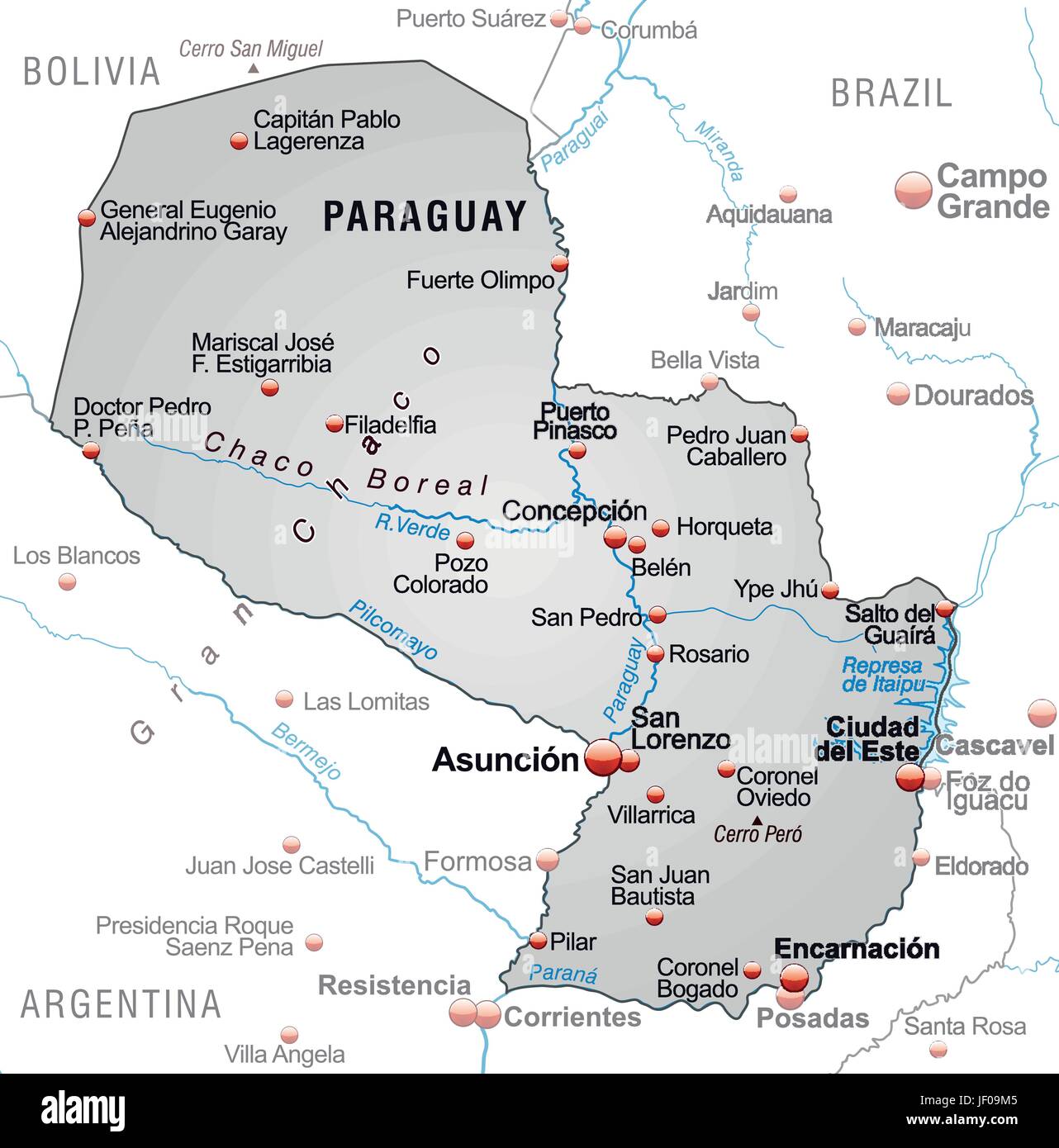map of paraguay as an overview map in gray Stock Vector Image & Art - Alamy