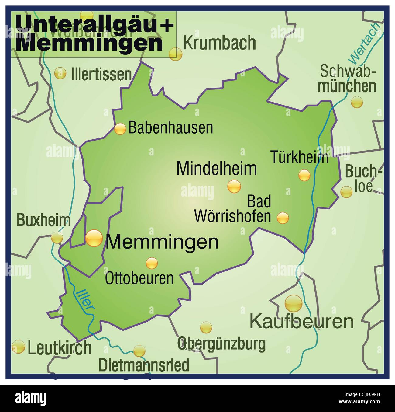 map of unterallgaeu-memmingen as an overview map in green Stock Vector ...