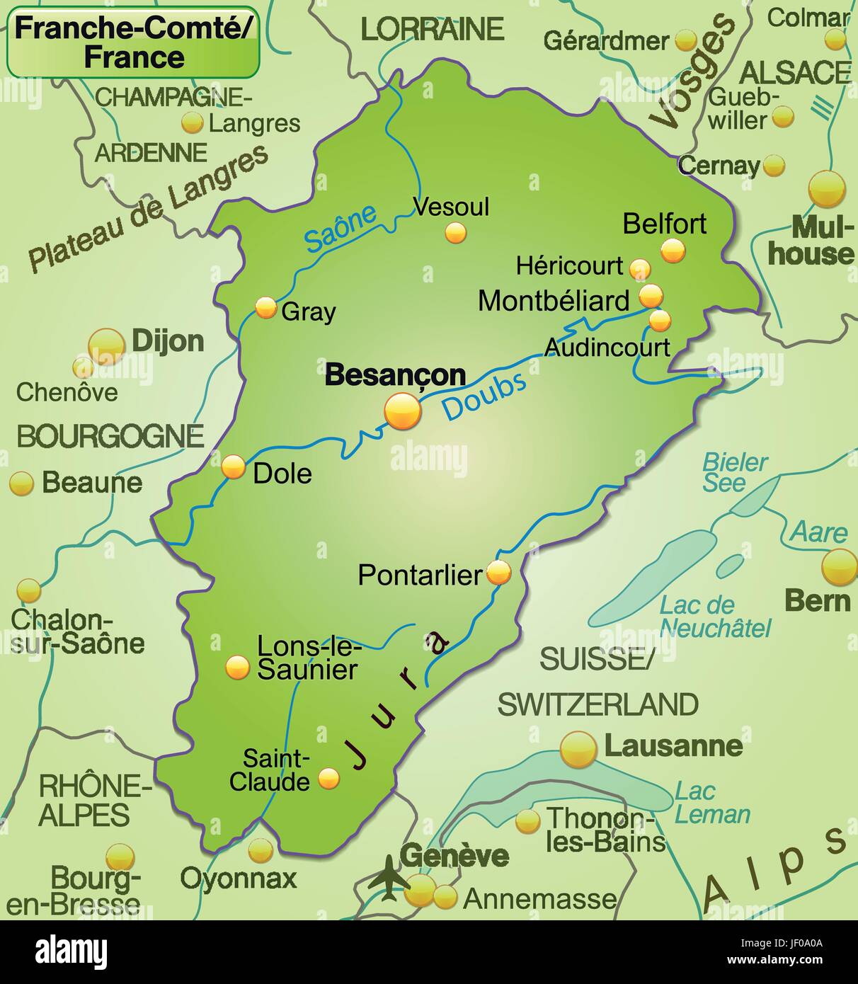 map of franche-comt as an overview map in green Stock Vector Image ...