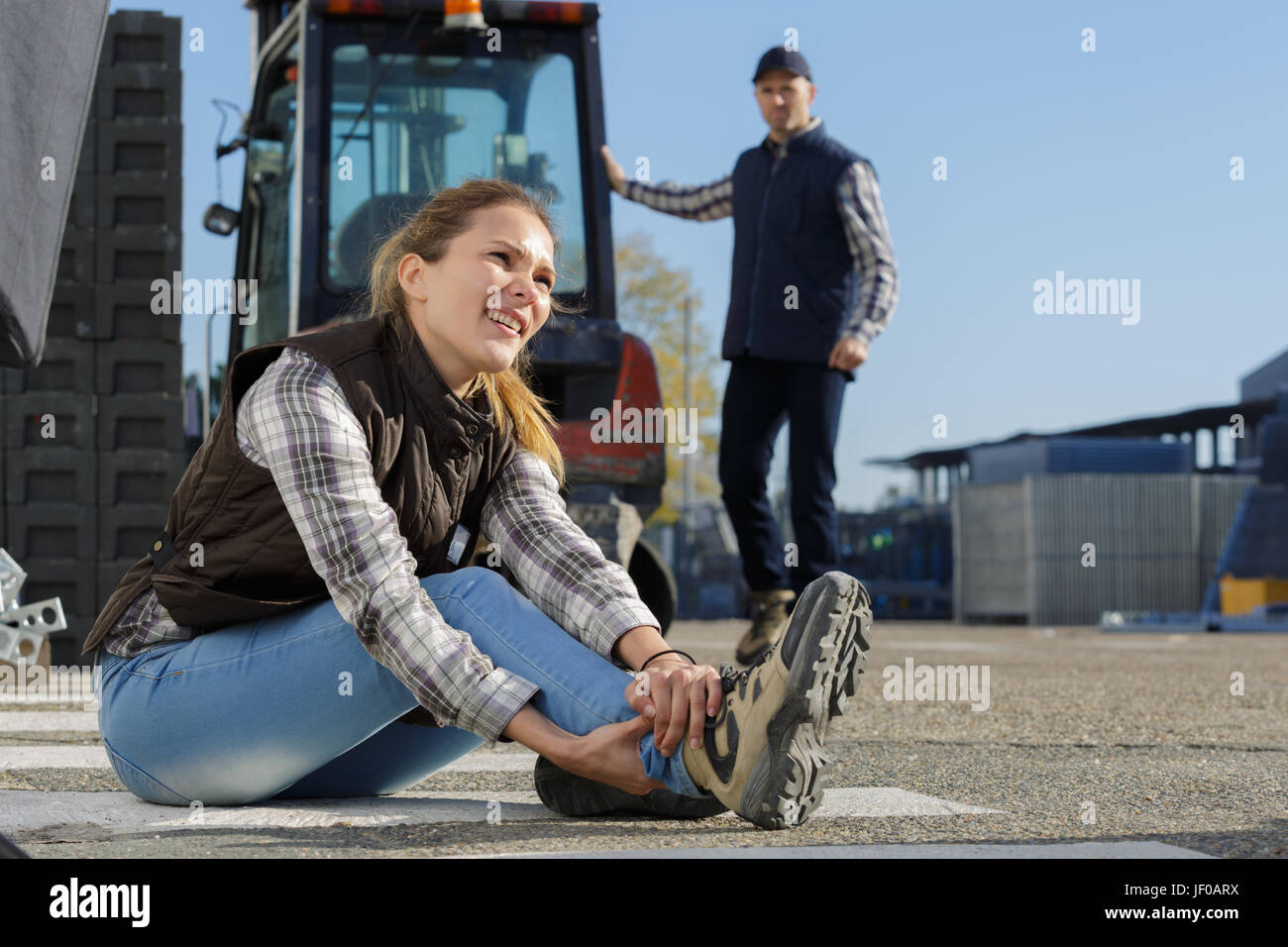 woman in accident at workplace Stock Photo - Alamy