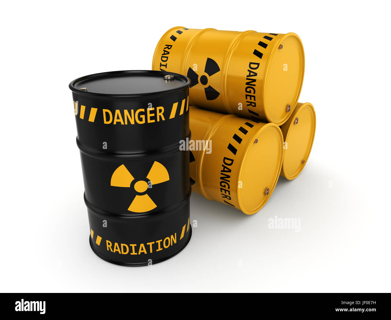 Yellow and black radioactive barrels Stock Photo - Alamy