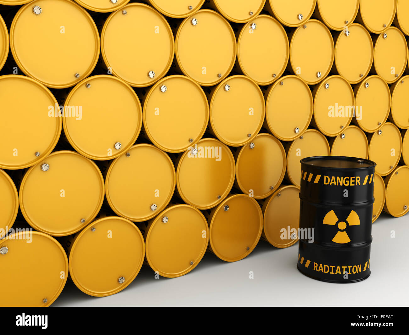Yellow and black radioactive barrels Stock Photo - Alamy
