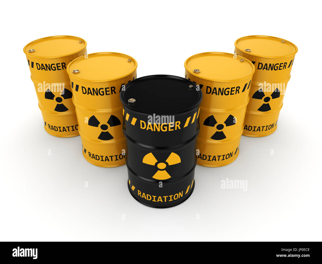 Yellow and black radioactive barrels Stock Photo - Alamy