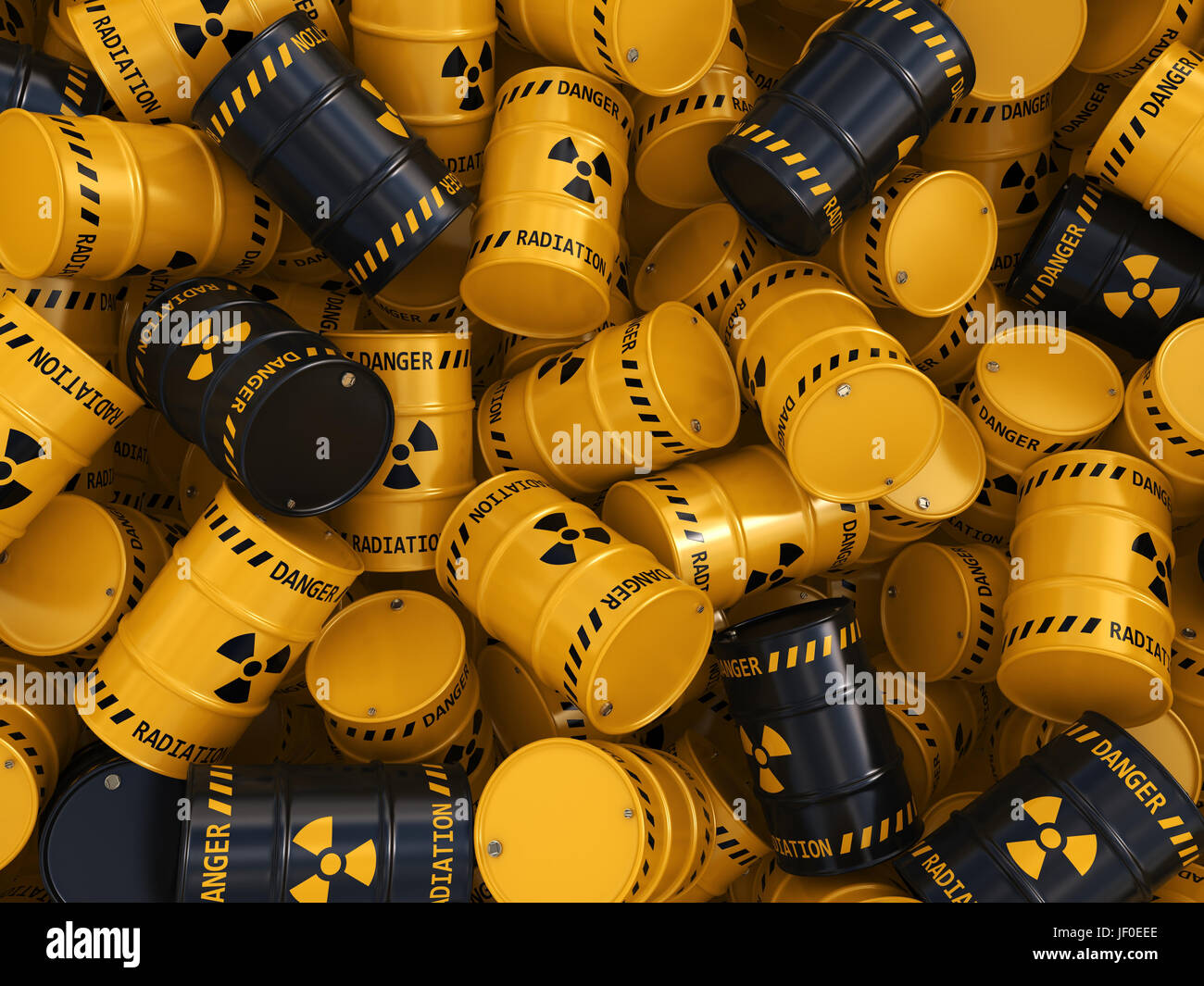 Yellow and black radioactive barrels Stock Photo - Alamy
