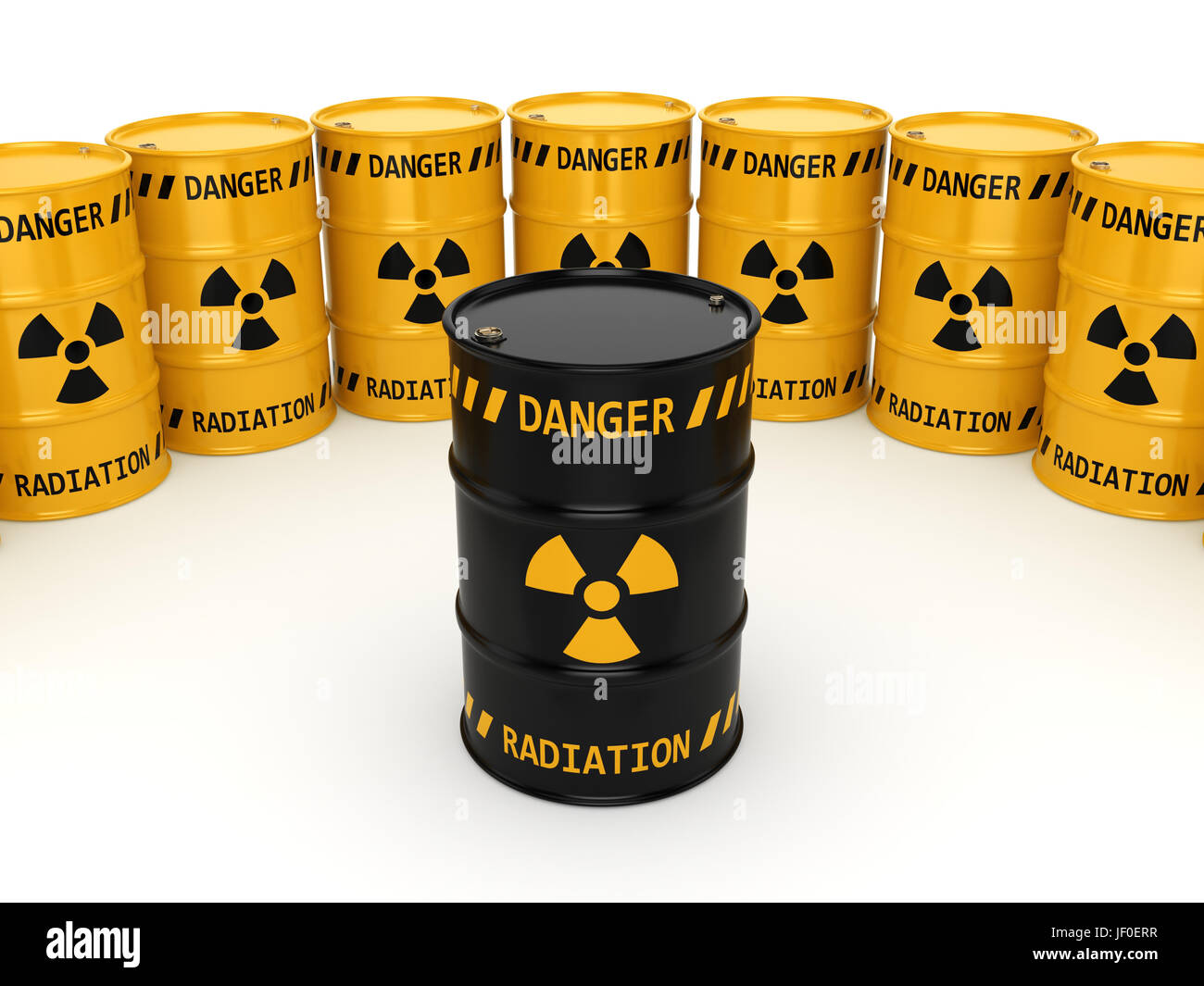 Yellow and black radioactive barrels Stock Photo - Alamy