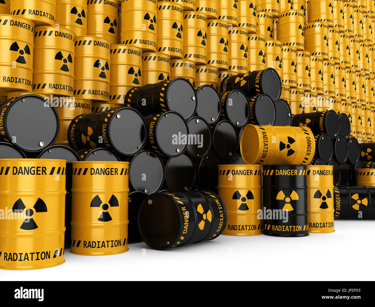 Yellow and black radioactive barrels Stock Photo - Alamy