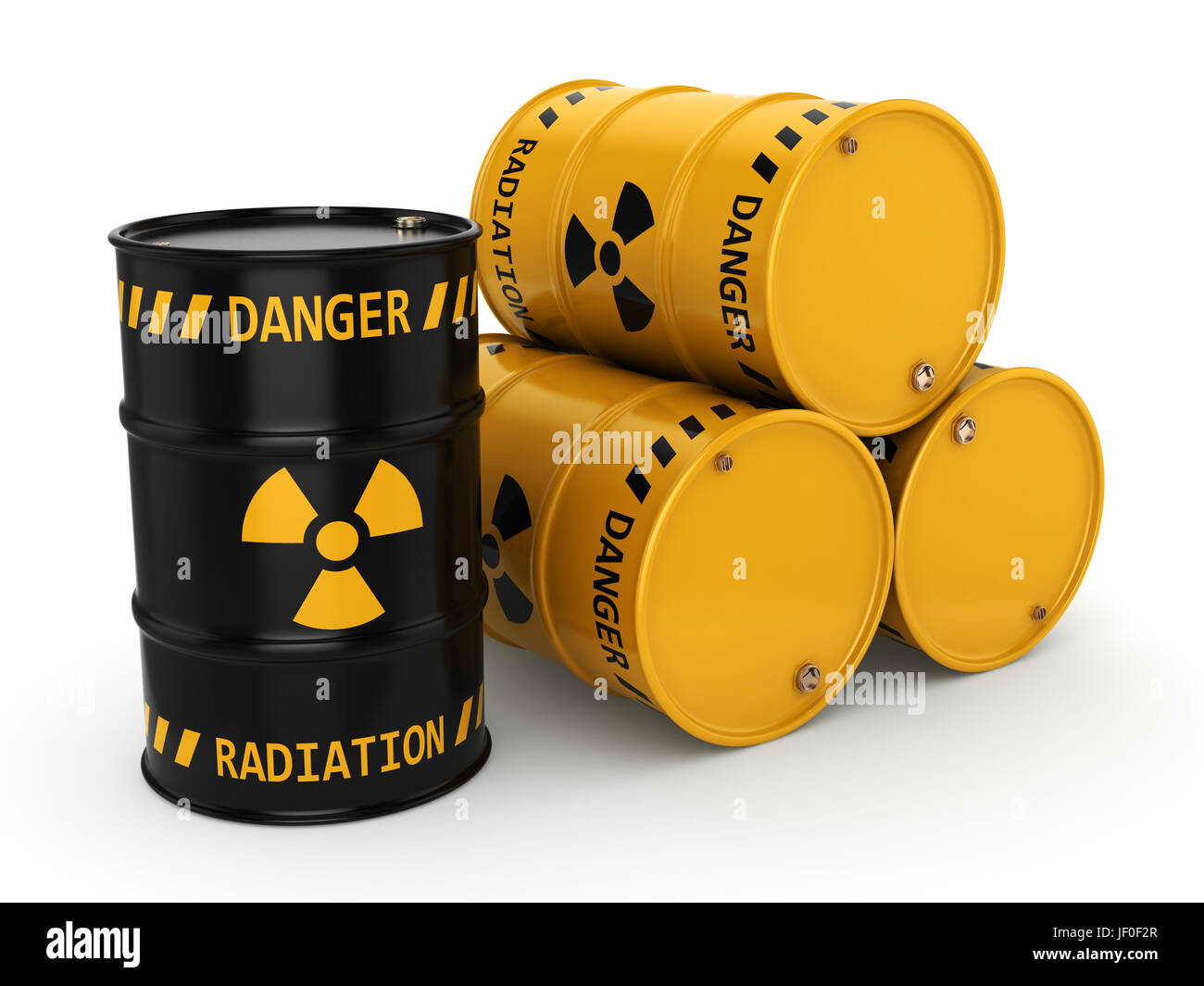 Yellow and black radioactive barrels Stock Photo - Alamy