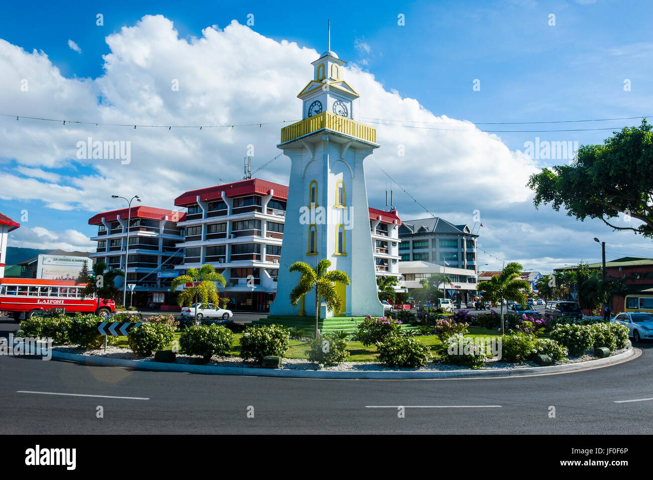 Clock tower in downtown Apia, Upolo, Samoa, South Pacific Stock Photo ...