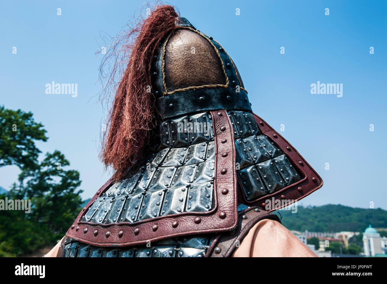 Traditional helmet of a guard at the changing of the guard ceremony ...