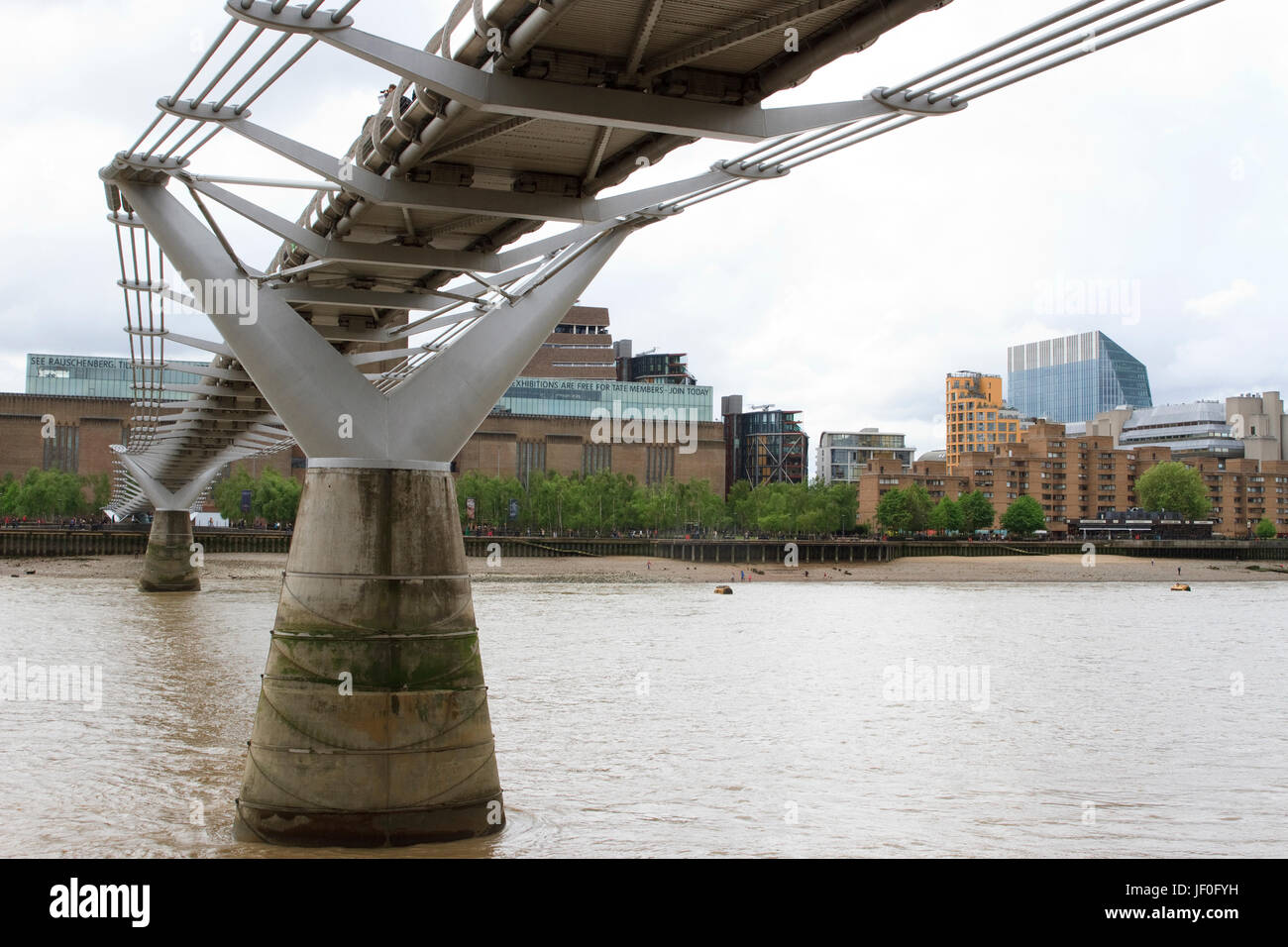 London Millennium Footbridge (detail) with Tate Modern behind Stock ...