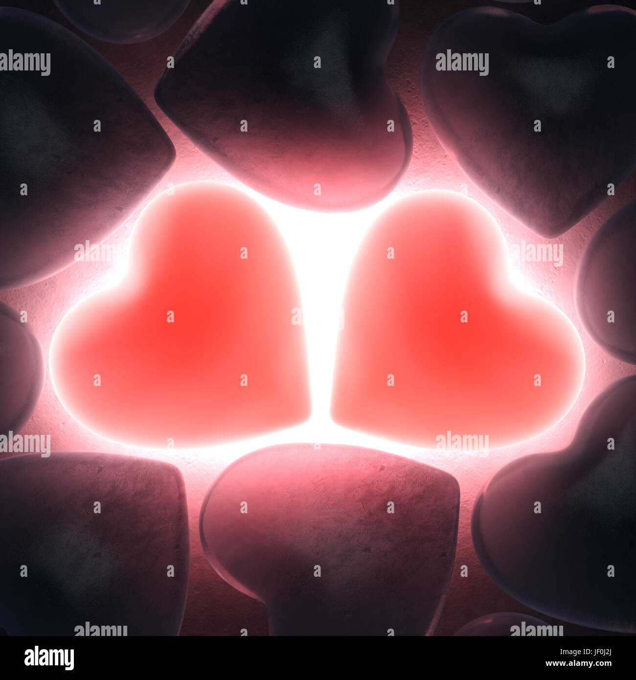3D rendering beautiful glowing hearts Stock Photo - Alamy