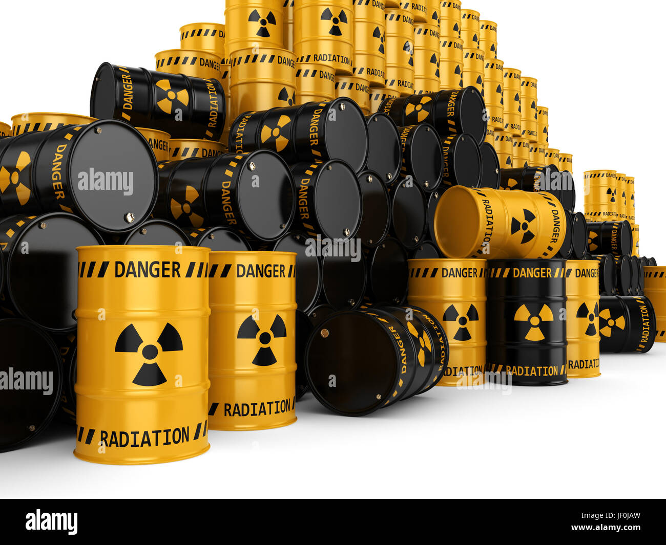 Yellow and black radioactive barrels Stock Photo - Alamy