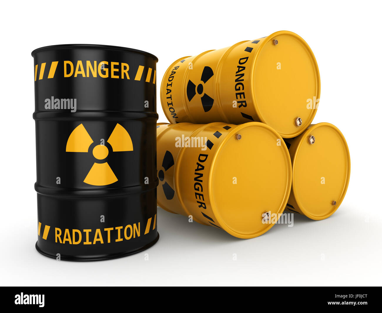 Yellow and black radioactive barrels Stock Photo - Alamy