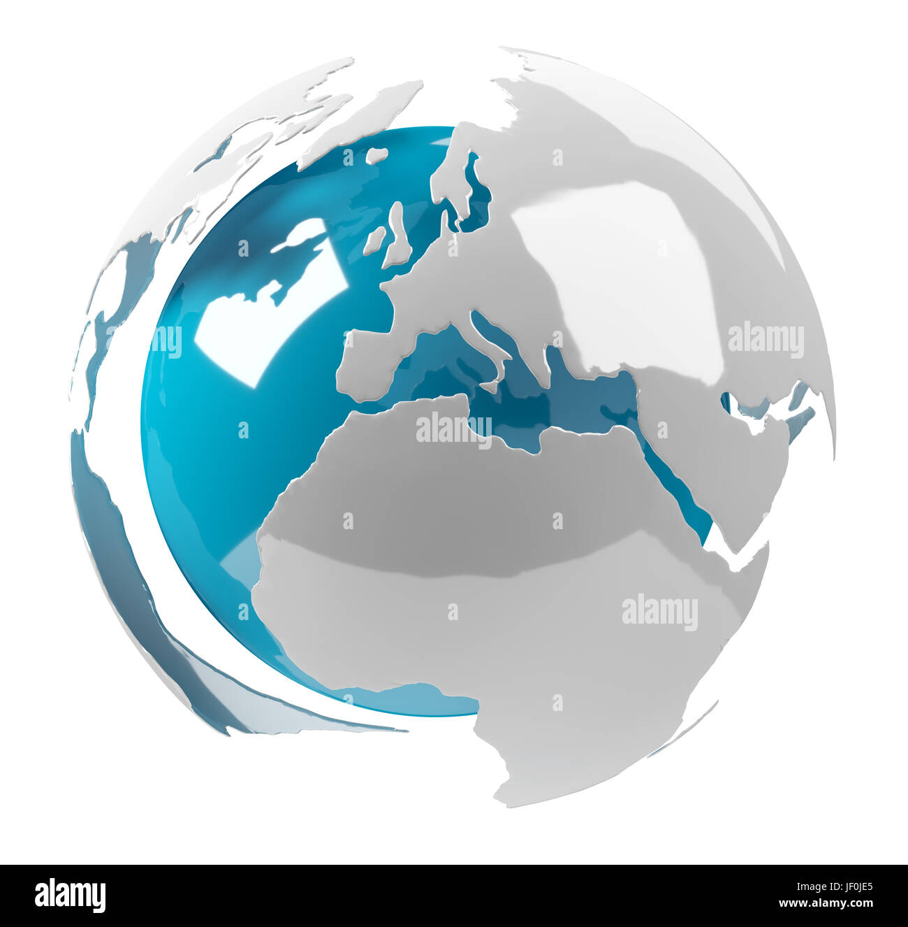 White and blue 3D rendering earth on white background Stock Photo - Alamy
