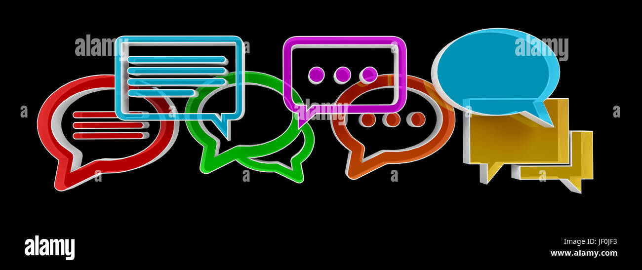 Digital colorful 3D rendering conversation icons on white background ...